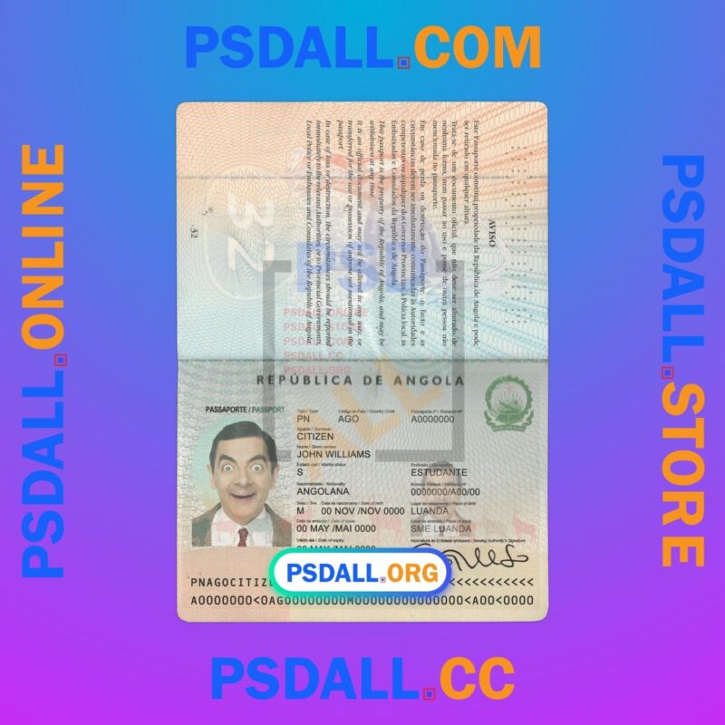 Angola Passport PSD Template - psdall.org