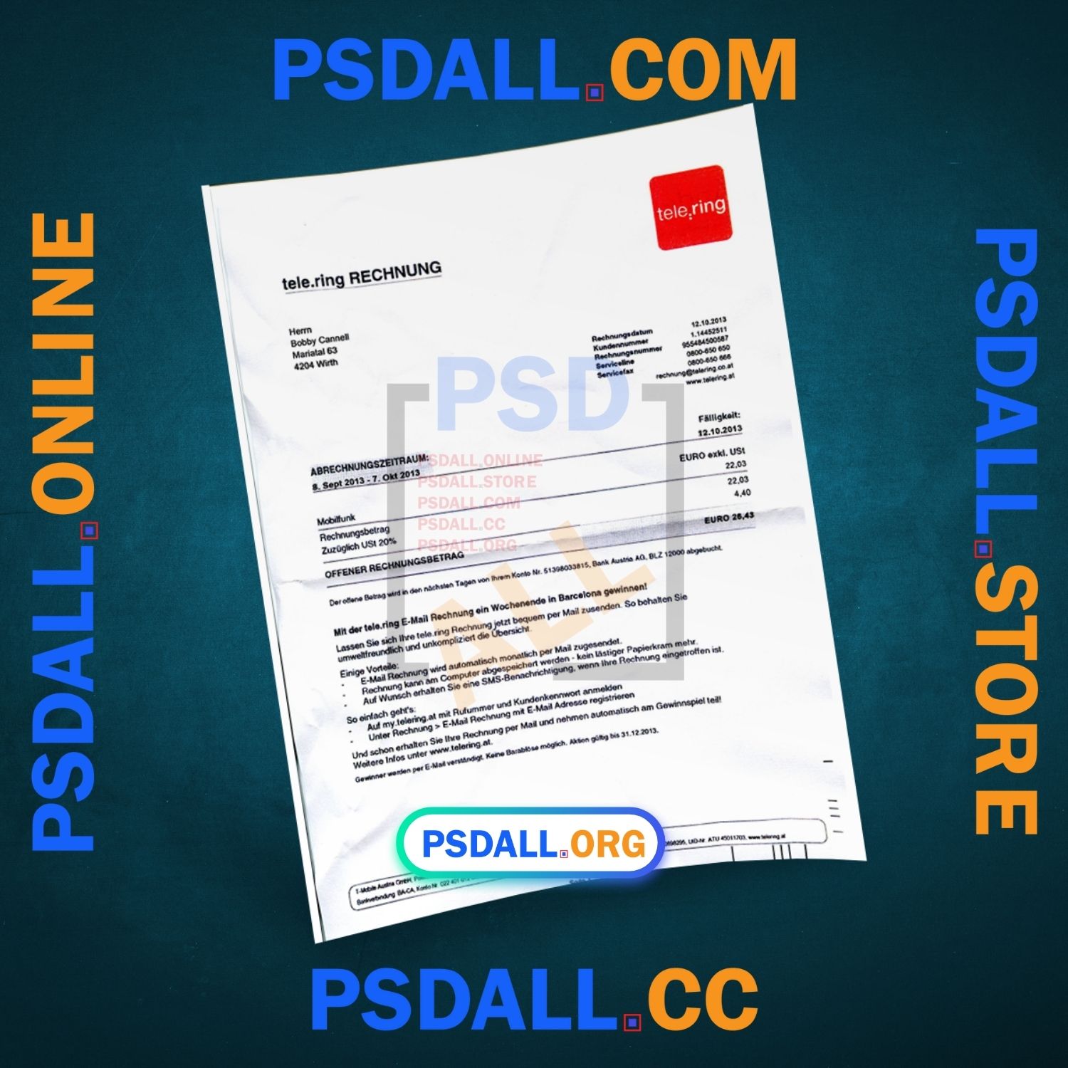 Austria Tele Ring Bill PSD Template - psdall.org