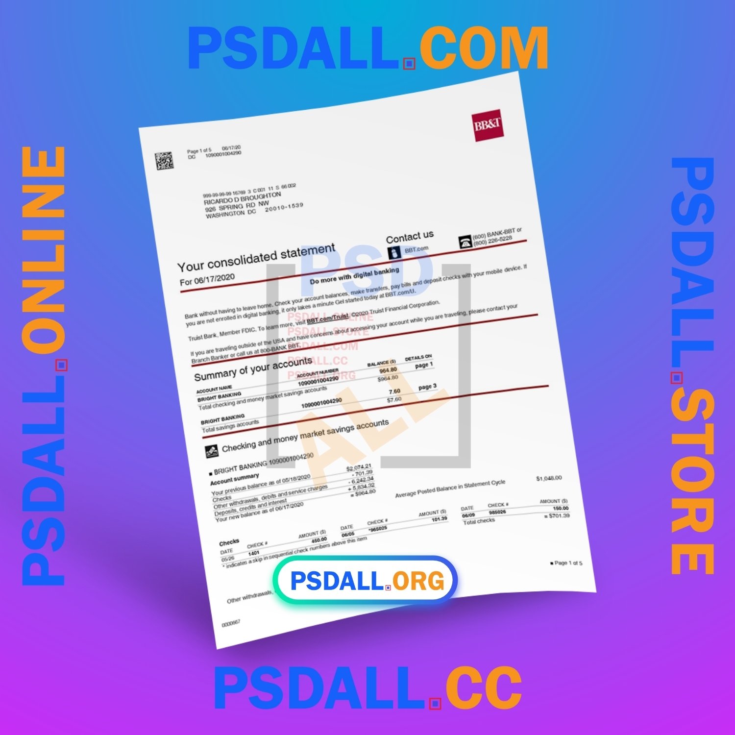 BB&T Bank Statement Template in PDF Format - psdall.org