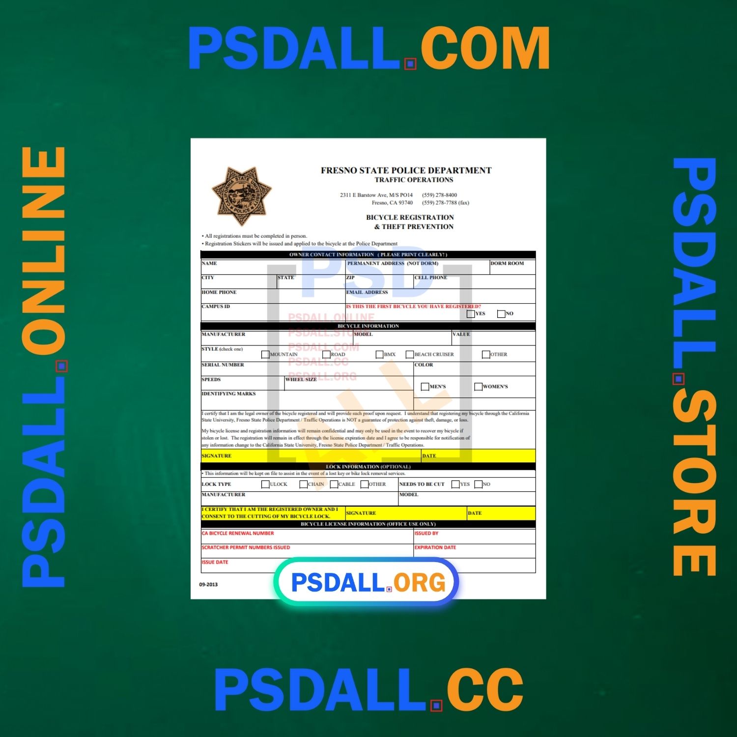 Bike Registration Application PDF Template - psdall.org