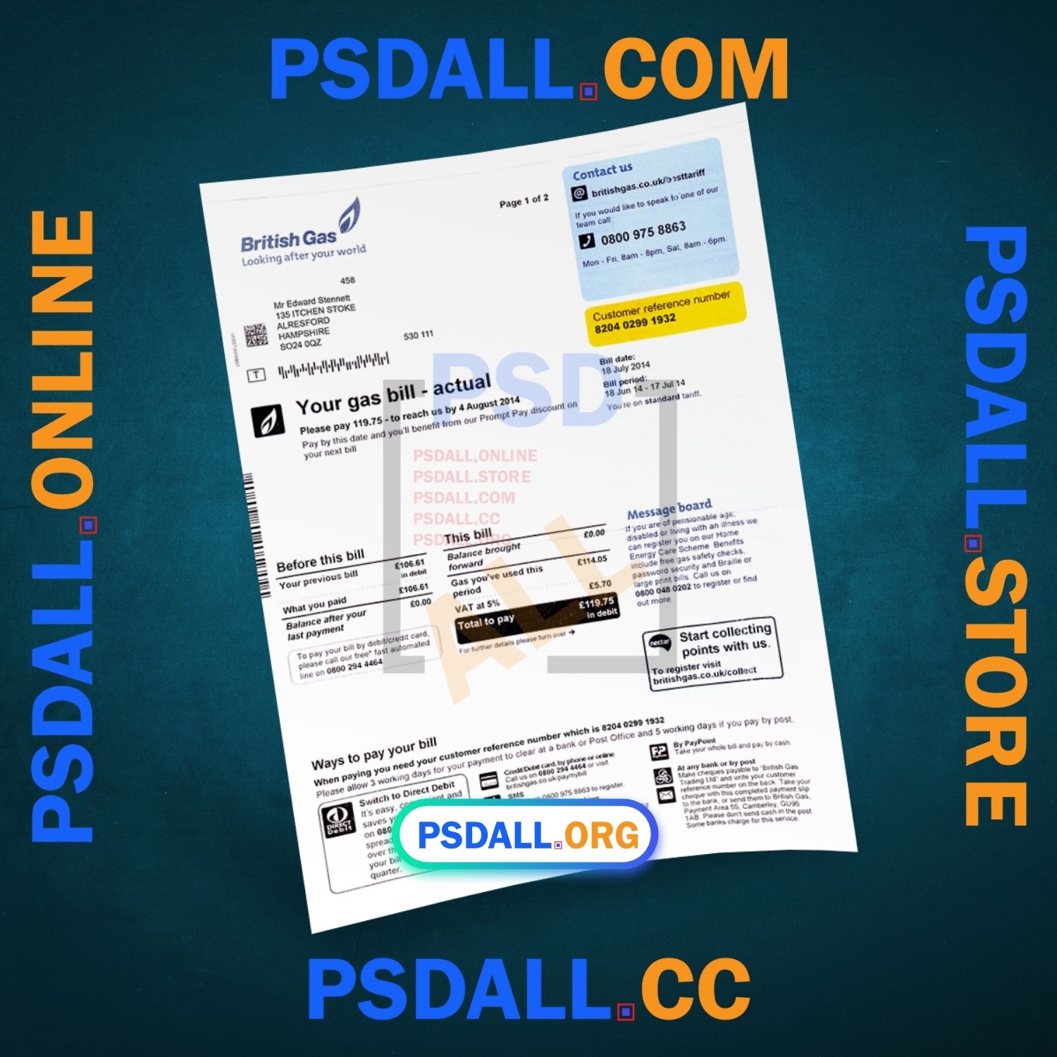 British Gas Energy Bill PSD Template V2 - psdall.org