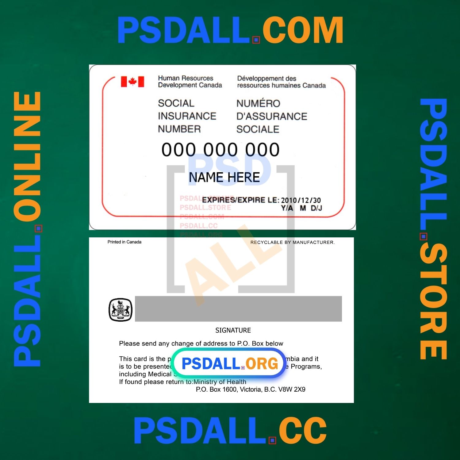 CANADIAN SIN Card PSD Template - psdall.org