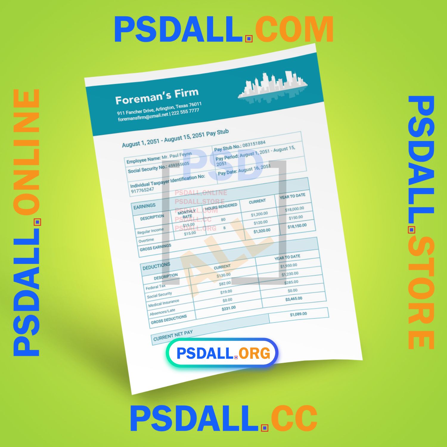 Contractor Payslip PDF and MS Word Template - psdall.org