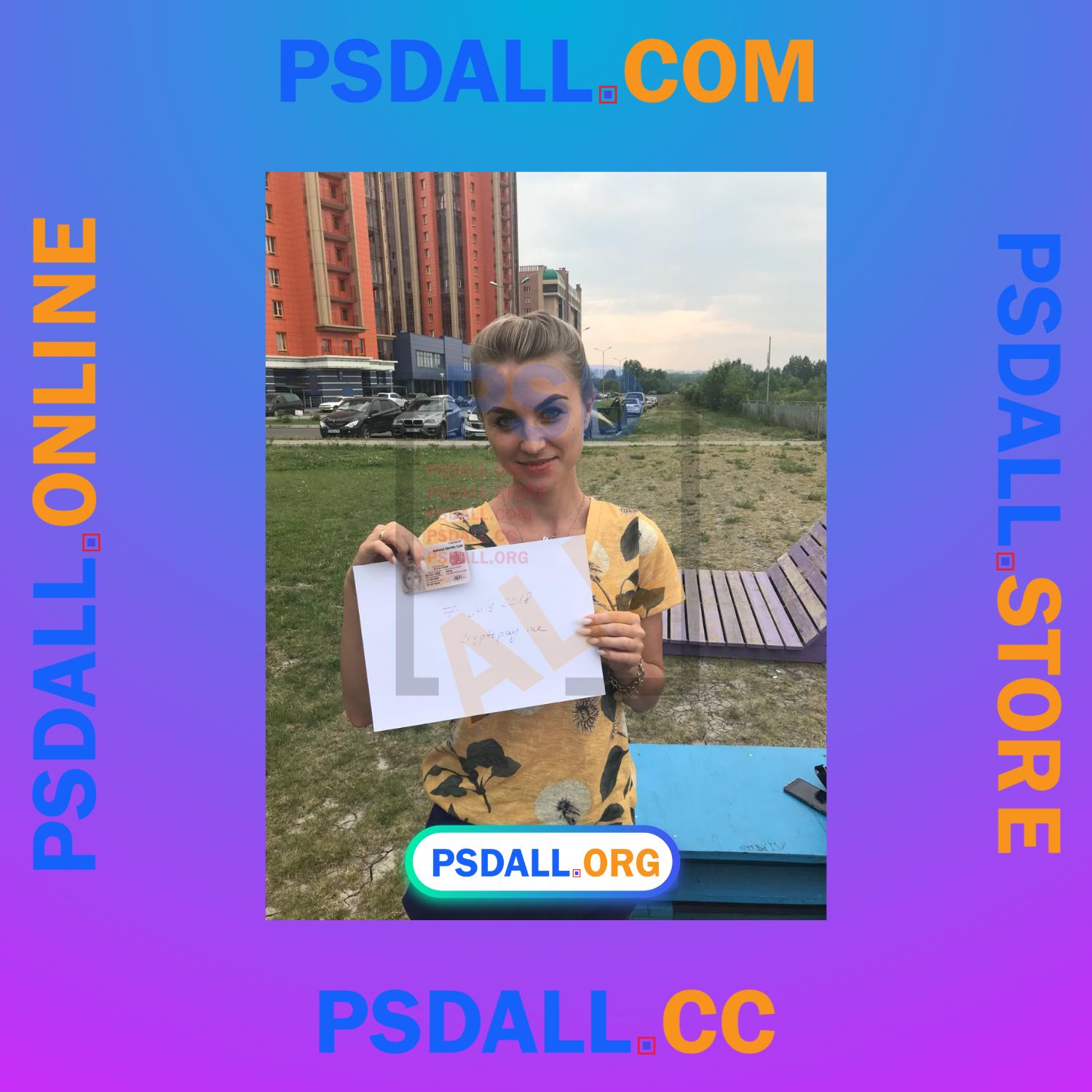 Driver License and Id Card Selfie psd template (Female) V2 - psdall.org