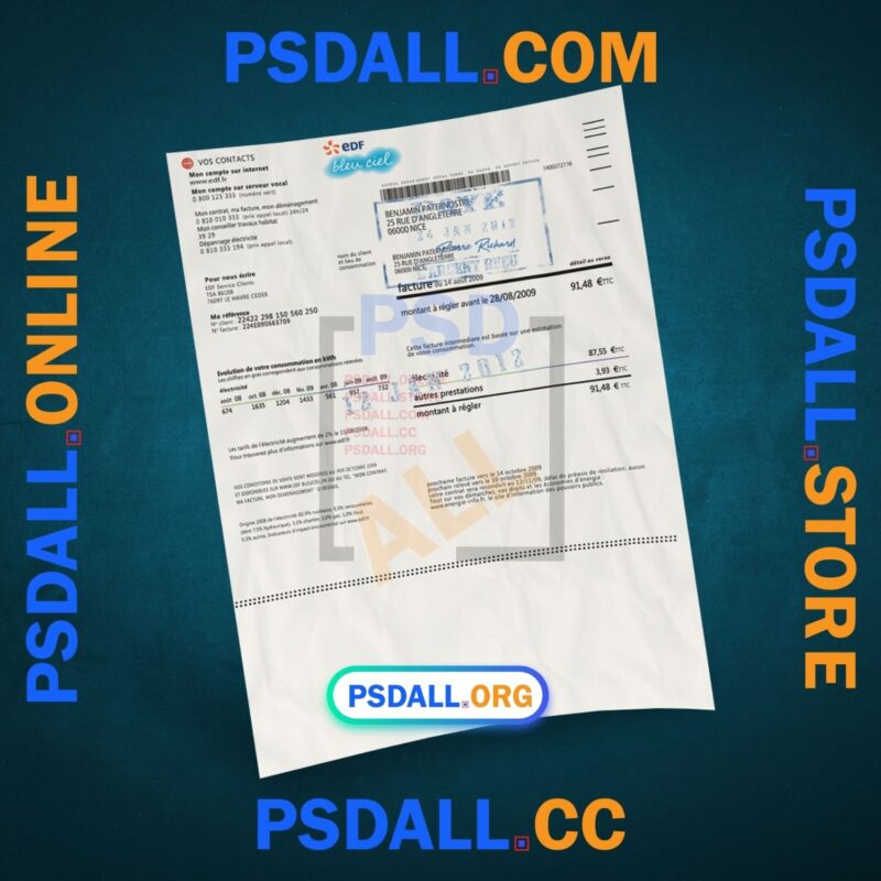 France EDF Utility Bill PSD Template V2 - psdall.org