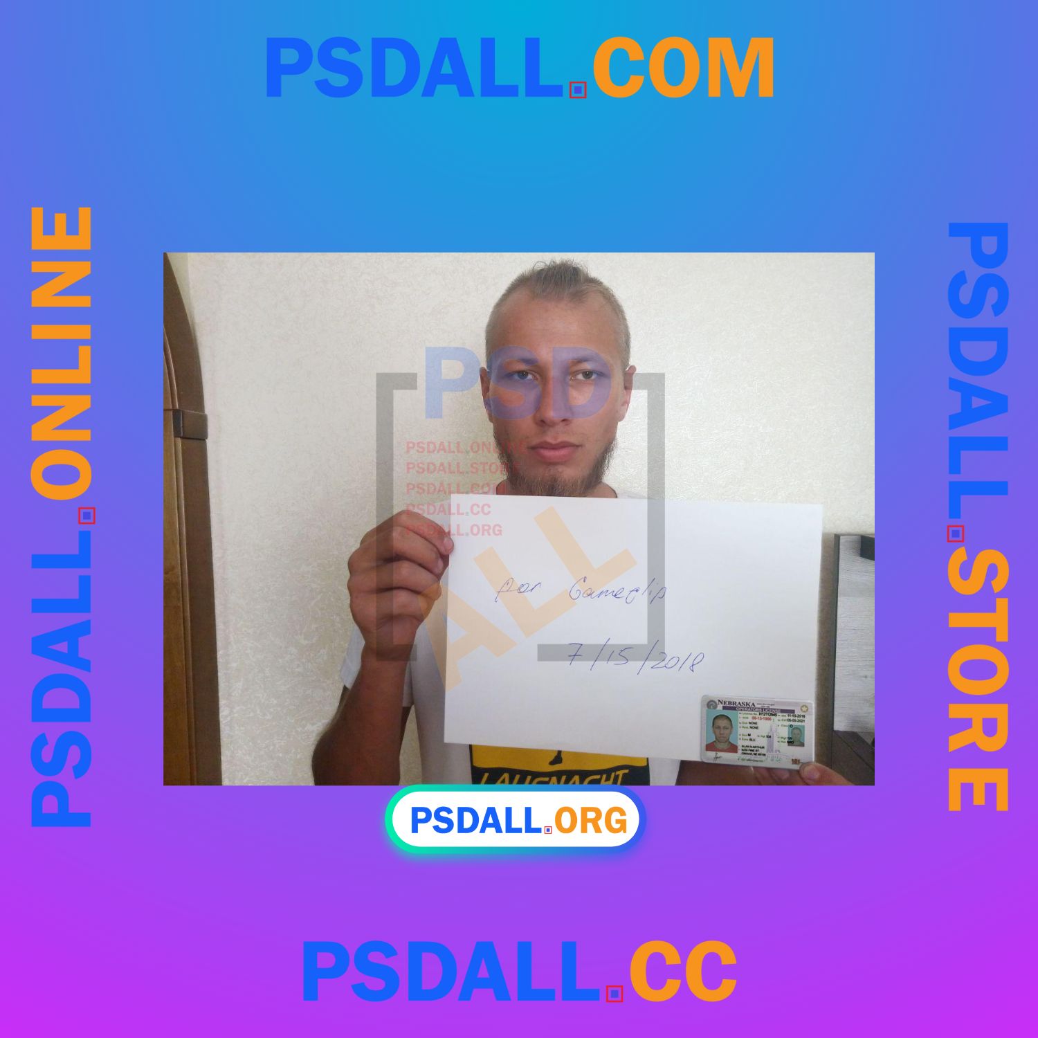 Id Card Selfie With A4 Paper Psd Template (Male) - psdall.org