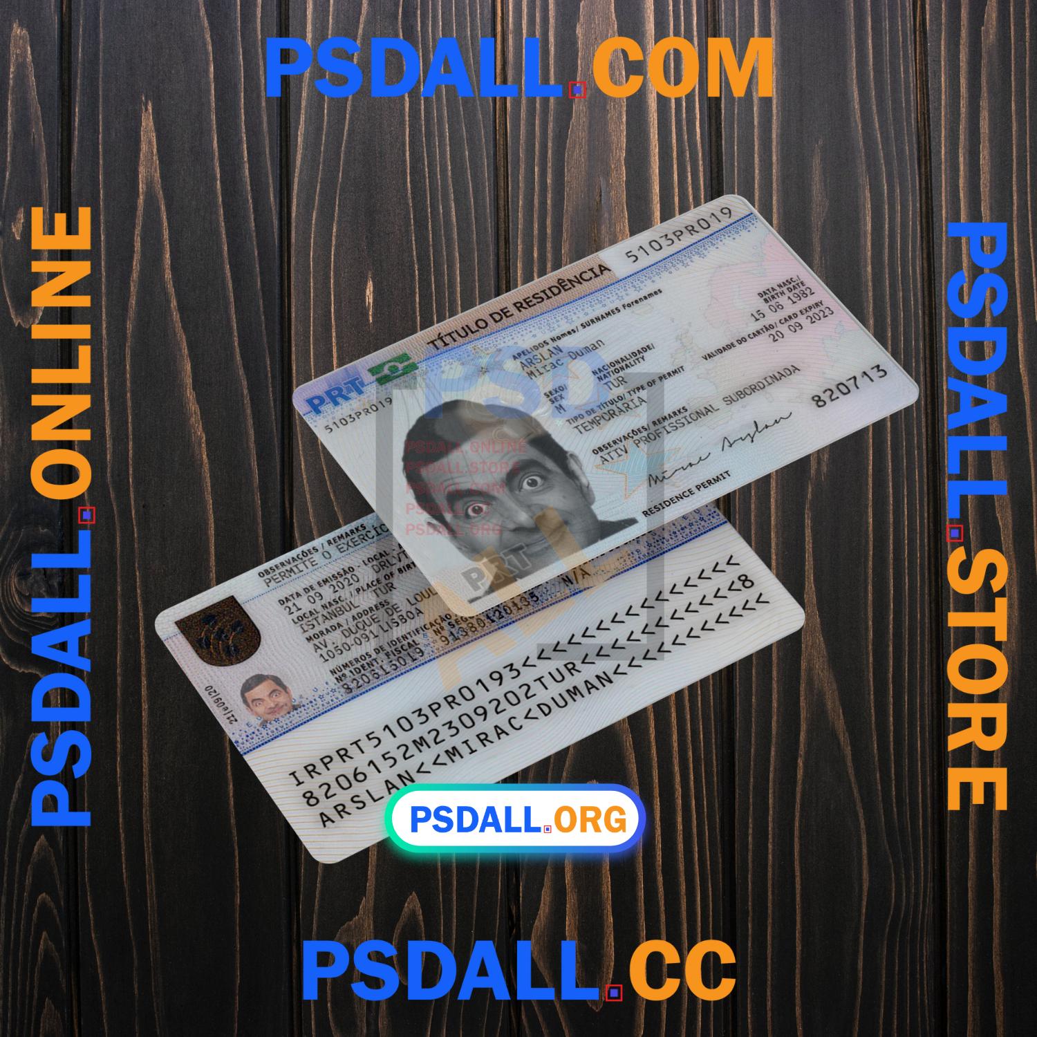 Portugal Residence Permit Card PSD Template V2 - psdall.org