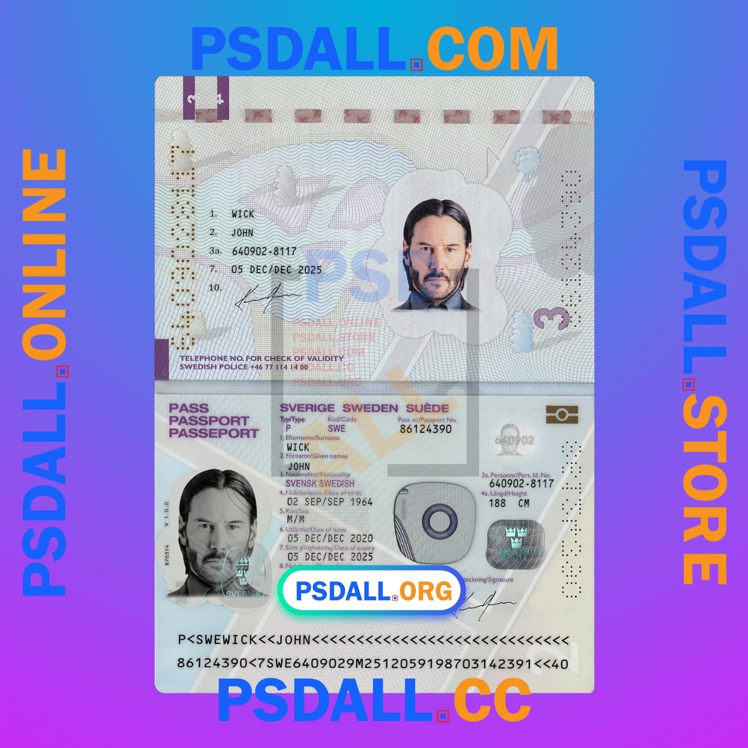 Sweden Passport PSD Template V2 - psdall.org