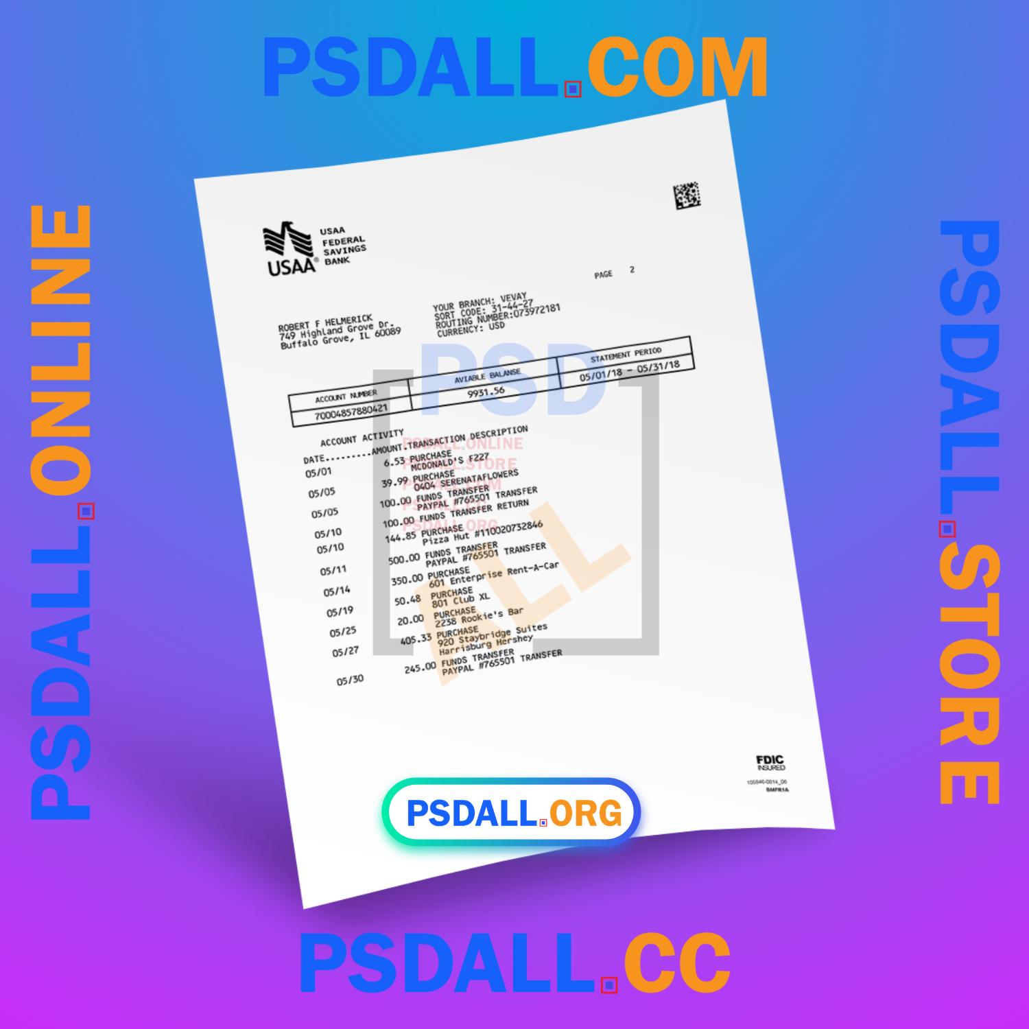 USAA Bank Statement PSD Template - psdall.org